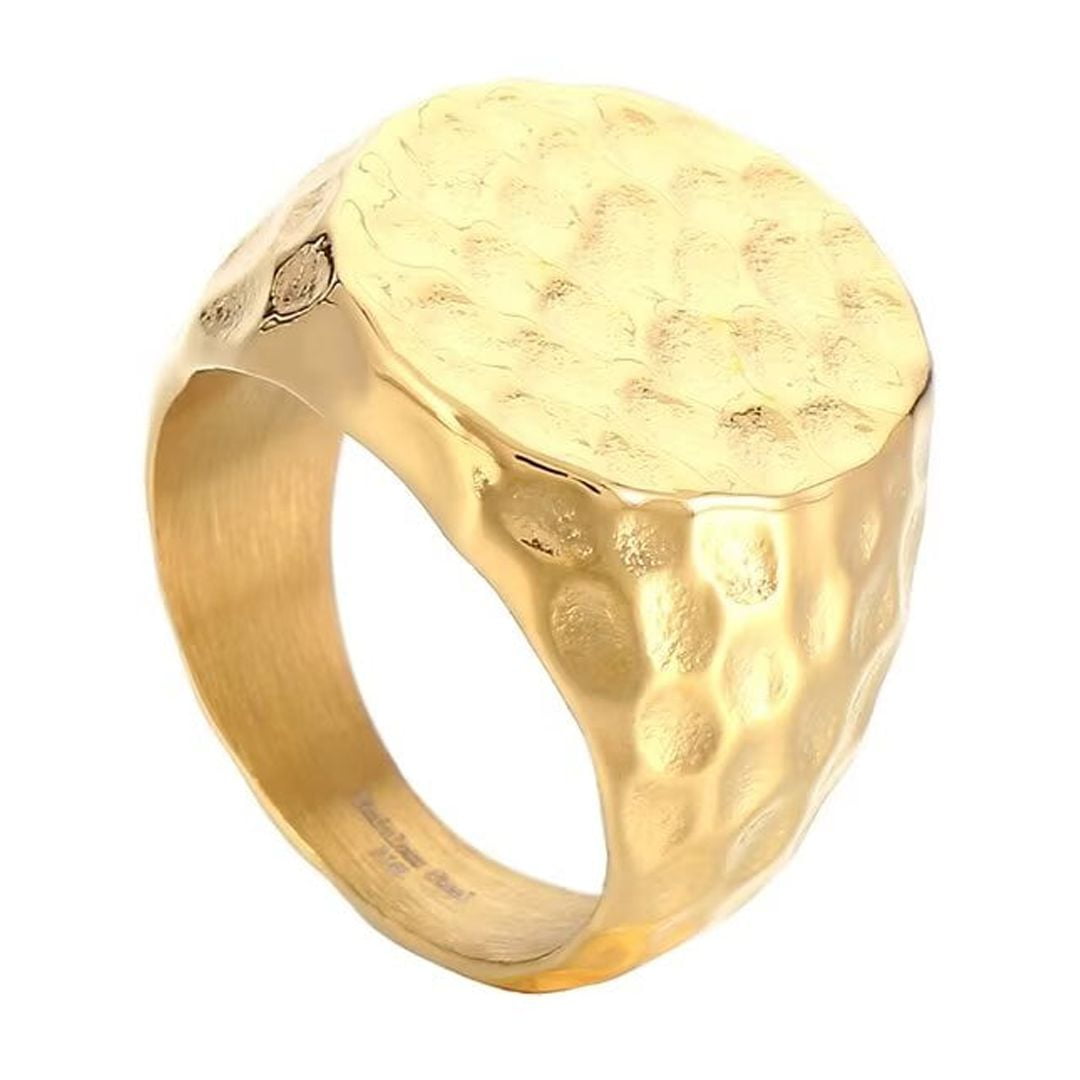 HIJONES Men's Stainless Steel Hammered Surface Ring Classic Simple Signet Style Pinky Finger ...