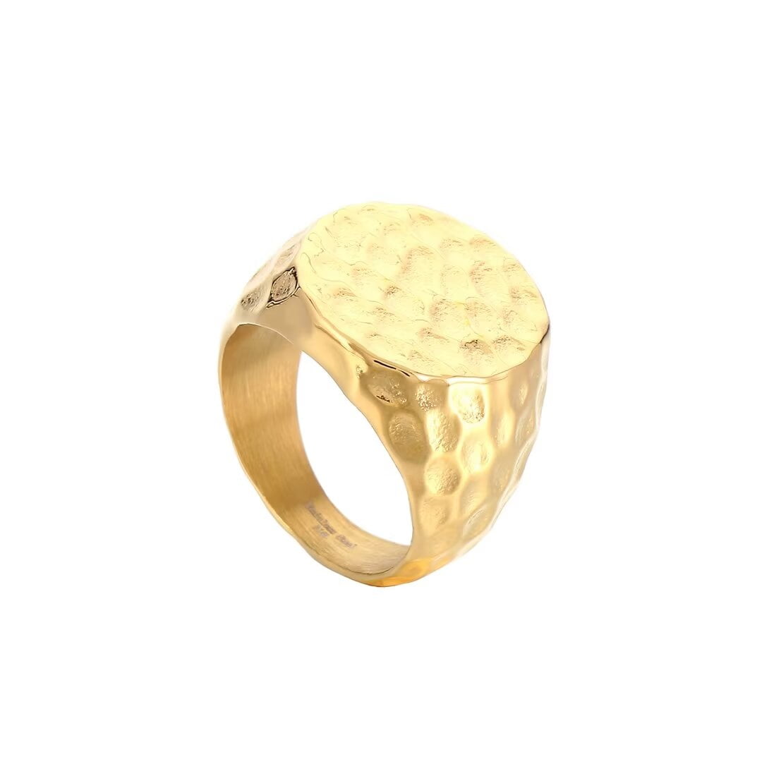 HIJONES Men's Stainless Steel Hammered Surface Ring Classic Simple ...