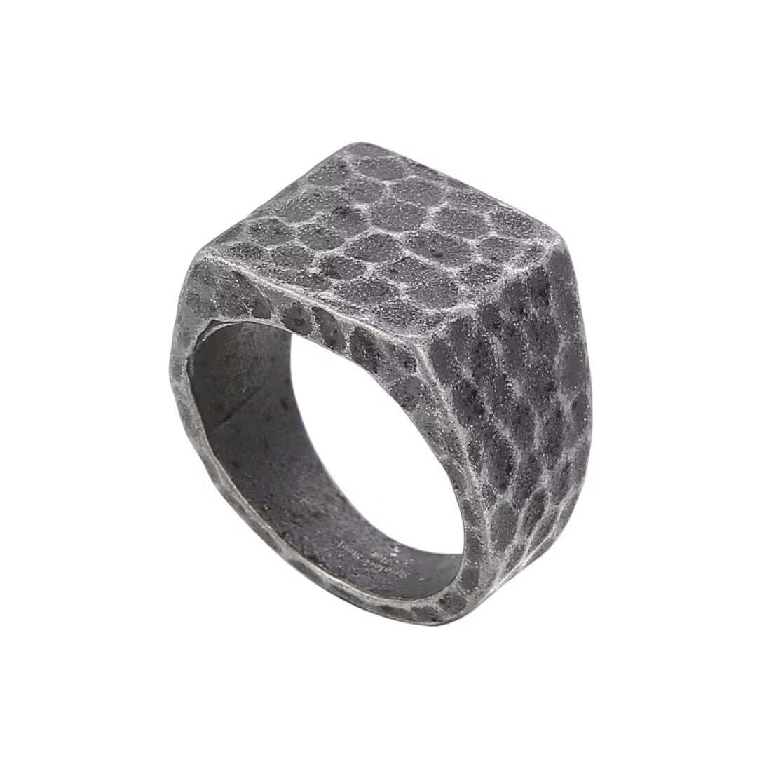 HIJONES Men's Stainless Steel Hammered Surface Ring Classic Simple ...