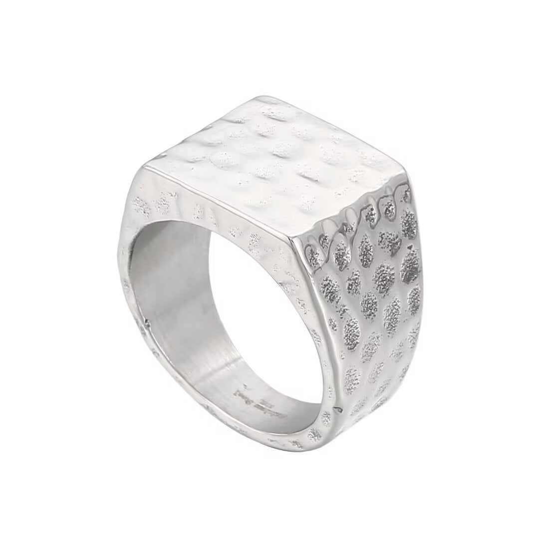 HIJONES Men's Stainless Steel Hammered Surface Ring Classic Simple ...