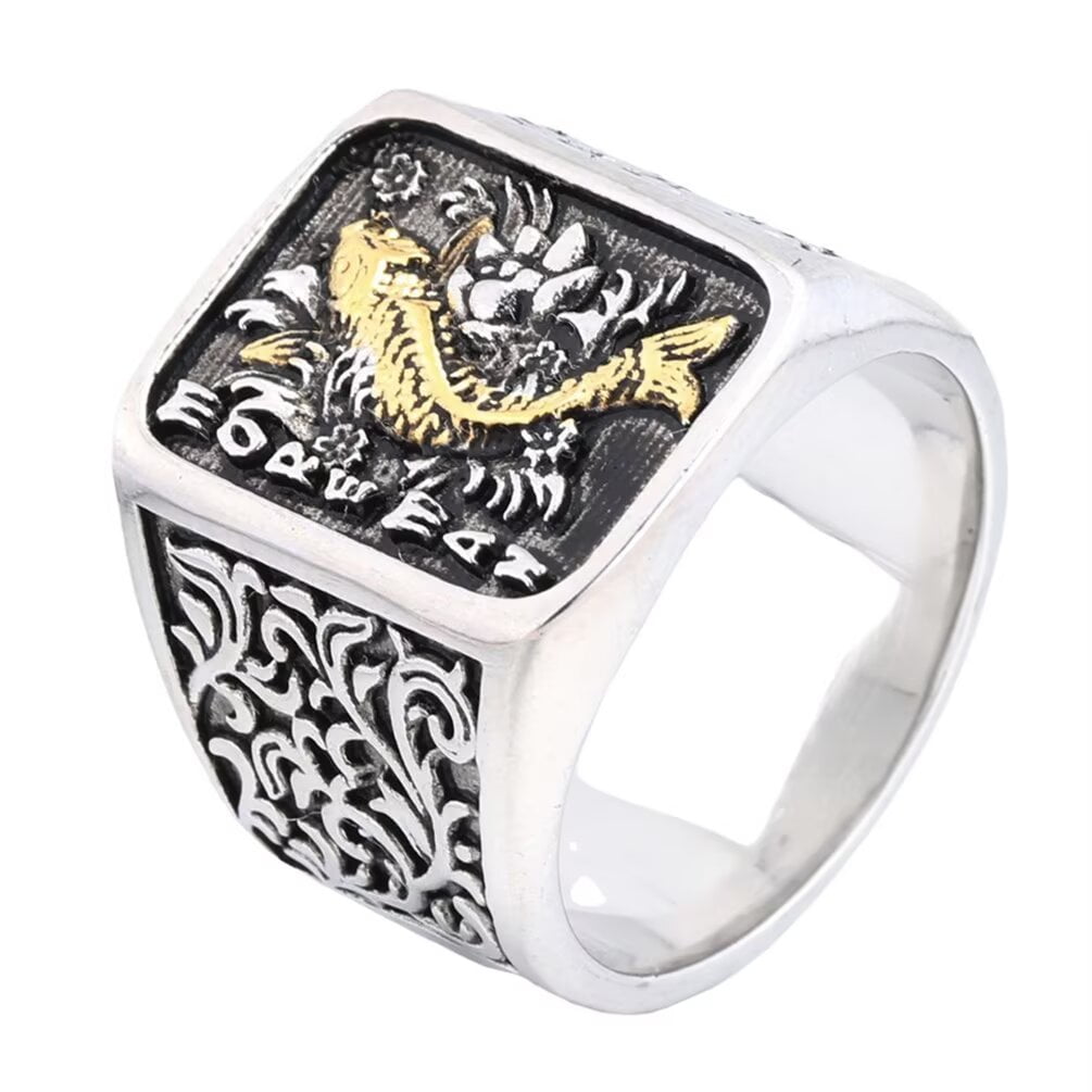 HIJONES Men's Stainless Steel Punk Koi Carp Lotus Engraved Chucky ...