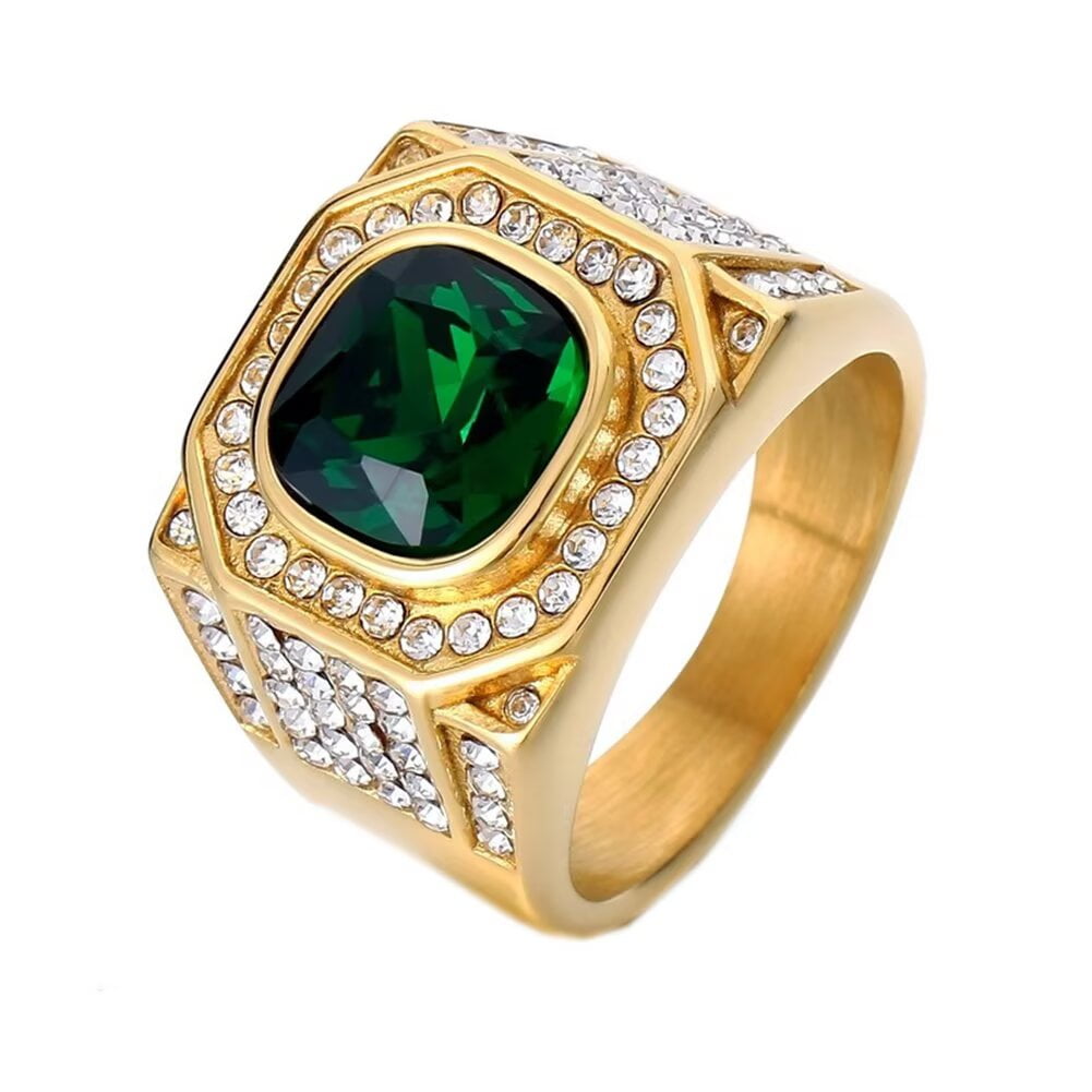 HIJONES Men's Stainless Steel Rock Iced Out Zirconia Glass Gemstone ...