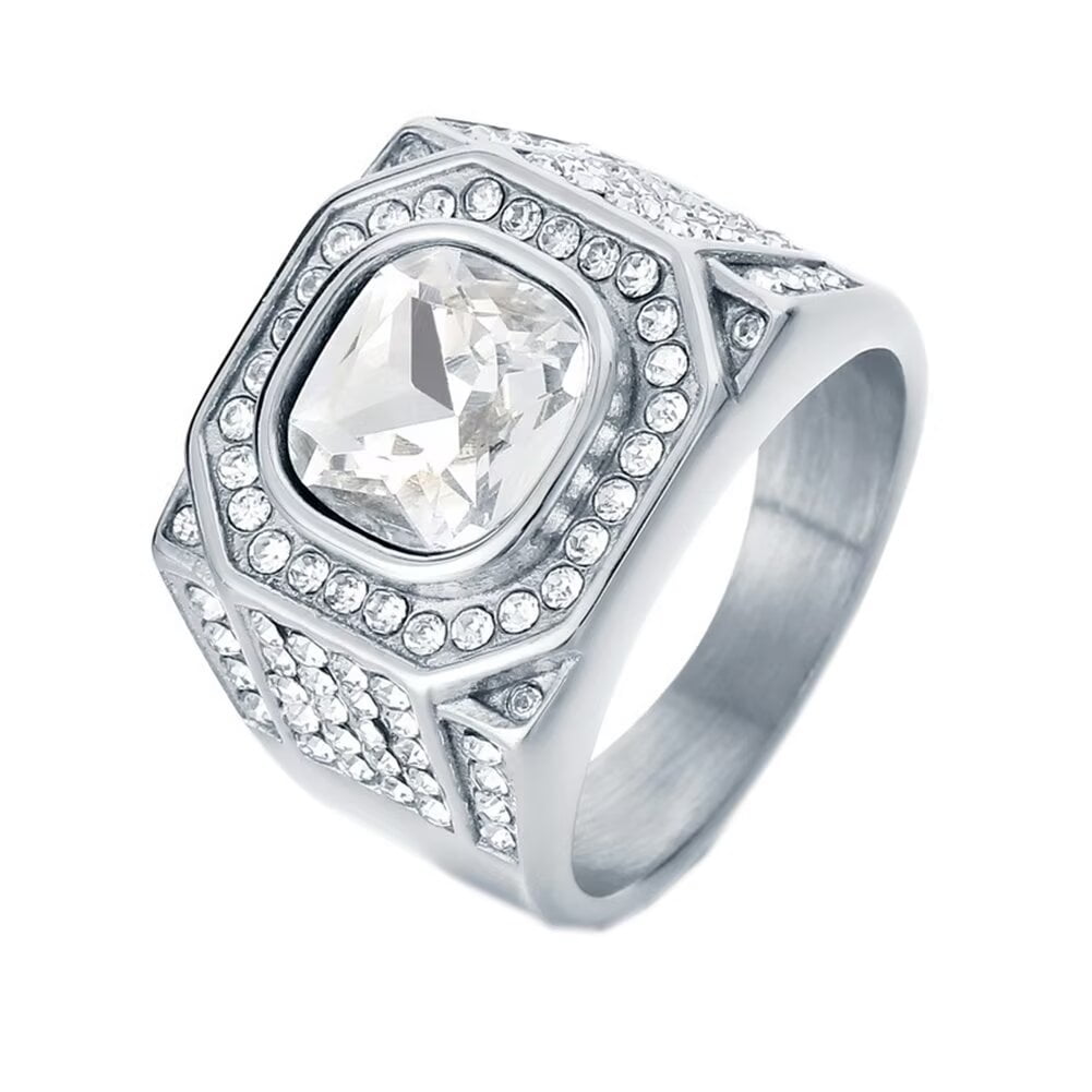 HIJONES Men's Stainless Steel Rock Iced Out Zirconia Glass Gemstone ...