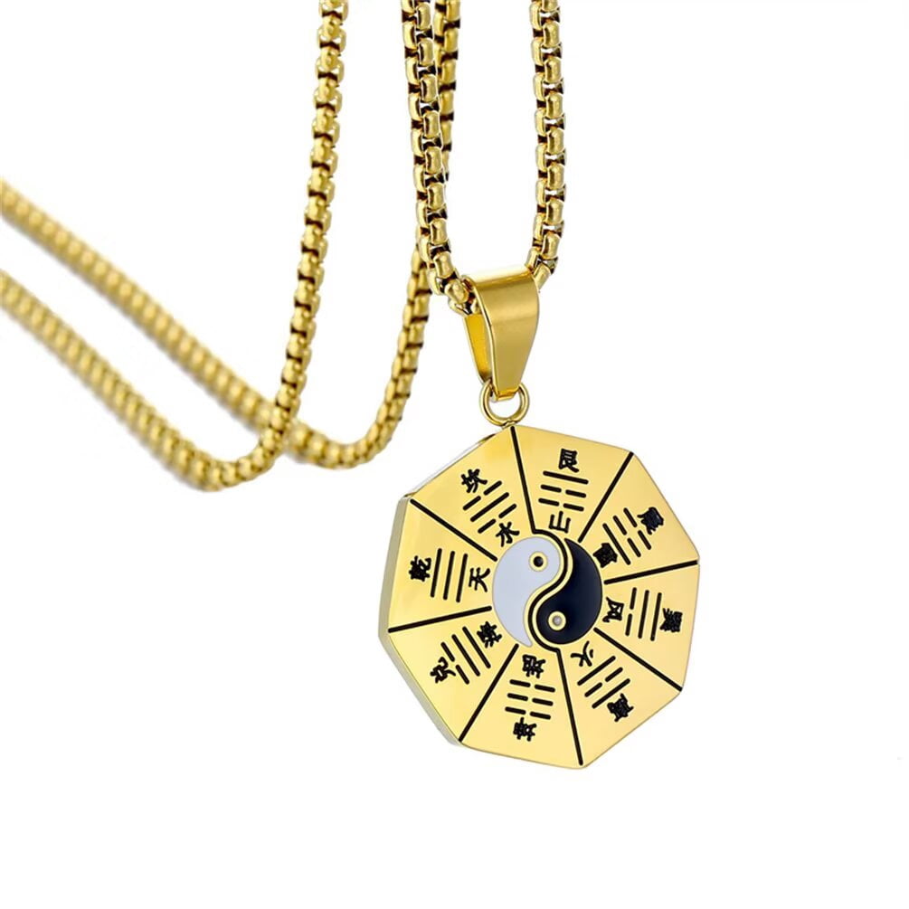 HIJONES Men's Stainless Steel Yin Yang Bagua Taiji Necklace Vintage ...