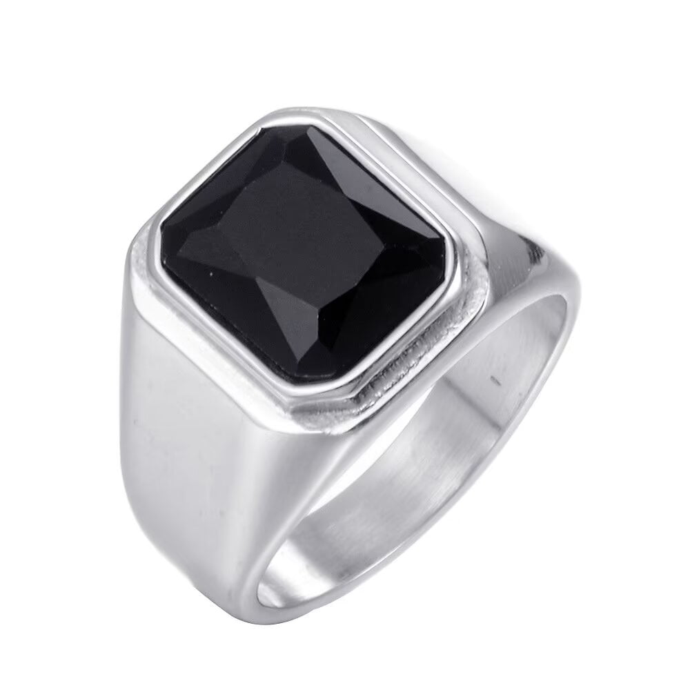 HIJONES Men's Stone Ring Stainless Steel Large Square Zirconia Vintage ...