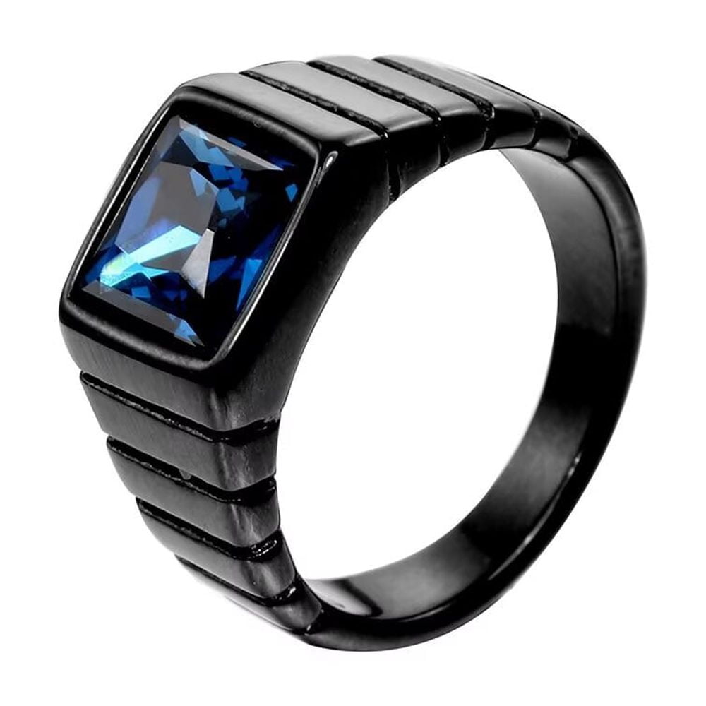 HIJONES Men's Stone Ring Stainless Steel Square Crystal Gemstone Simple ...