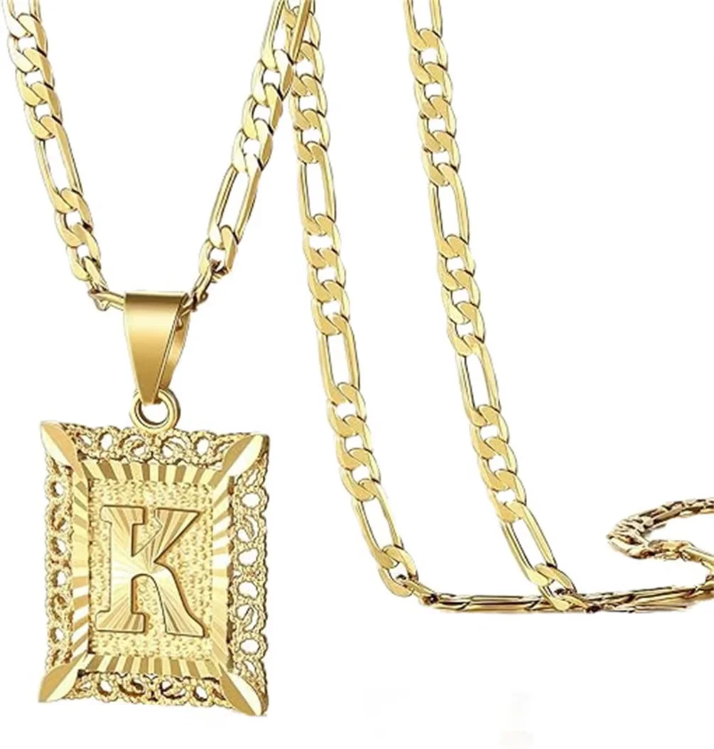 HIJONES Men's Women's Copper Square Capital Monogram Necklace Alphabets ...