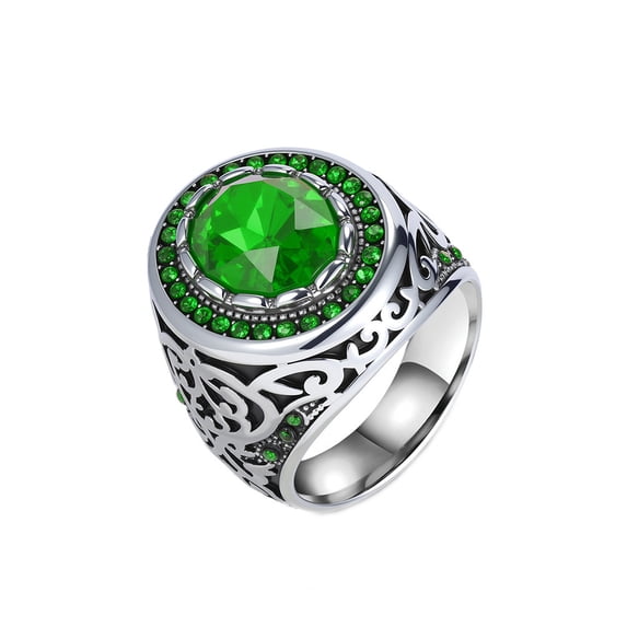 HIJONES Men's Women's Stainless Steel Big Rhinestones Floral Engraved ...