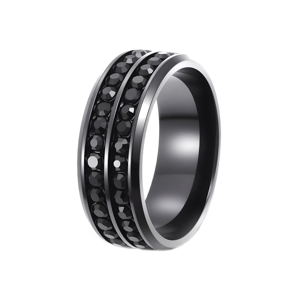 HIJONES Men's Women's Stainless Steel Bling Zirconia Band Two Row ...