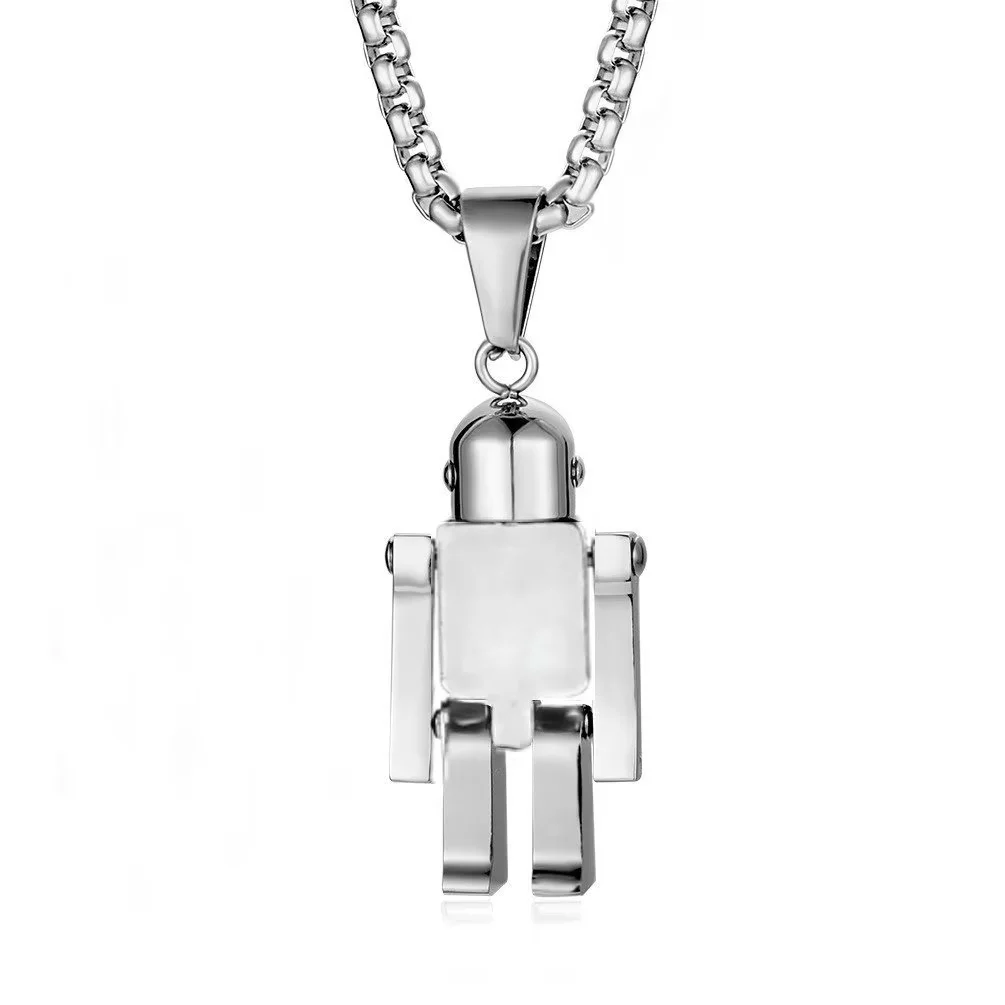 HIJONES Men's Women's Stainless Steel Charm Movable Robot Pendant ...