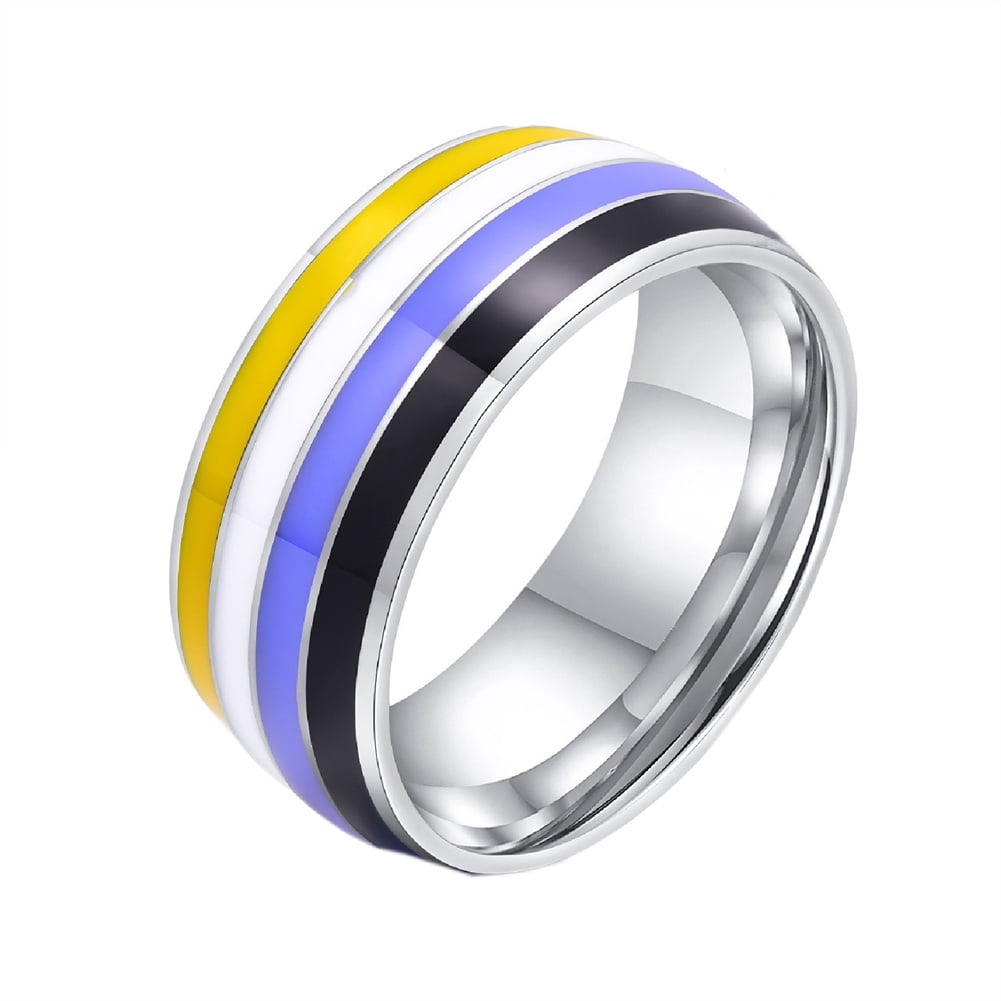 HIJONES Men's Women's Stainless Steel Enamel Rainbow Pride LGBT Ring ...