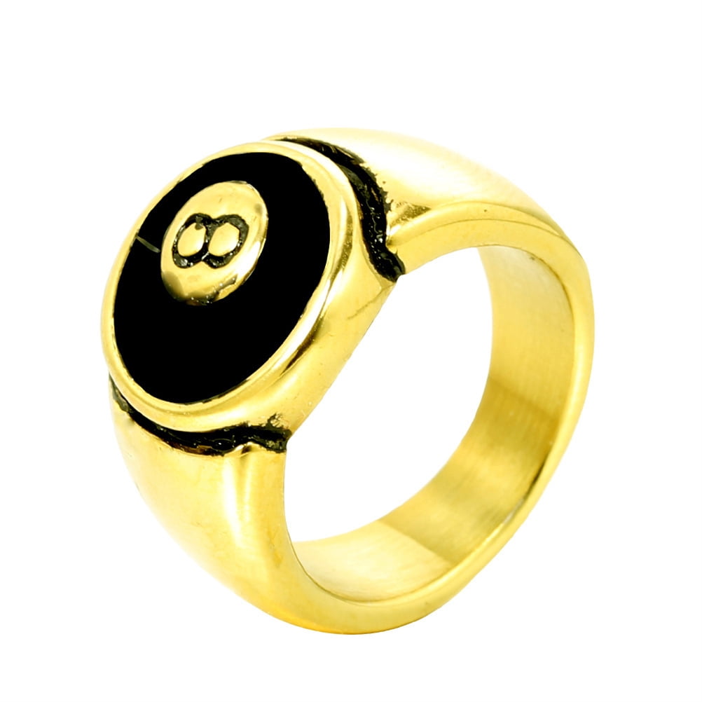 HIJONES Men's Women's Stainless Steel Hip Hop Billiards 8 Ball Ring ...