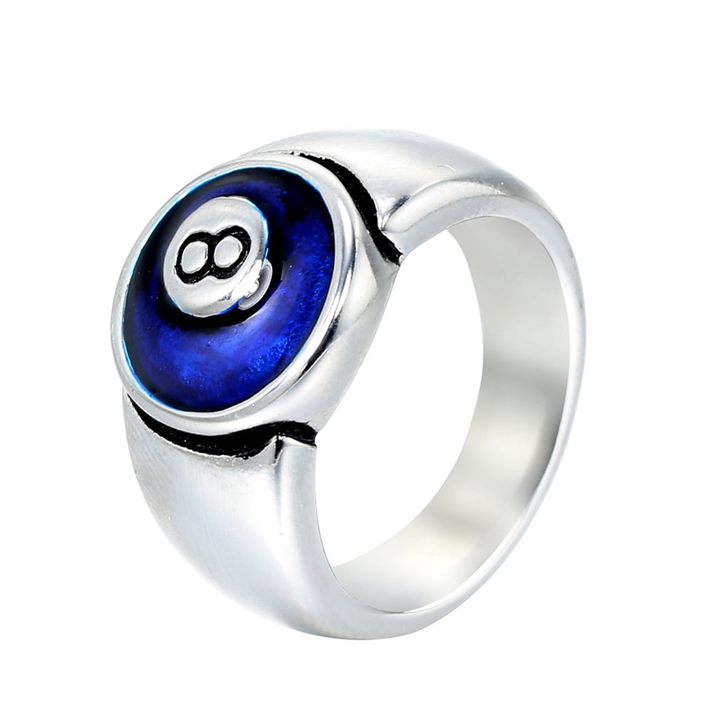 HIJONES Men's Women's Stainless Steel Hip Hop Billiards 8 Ball Ring ...