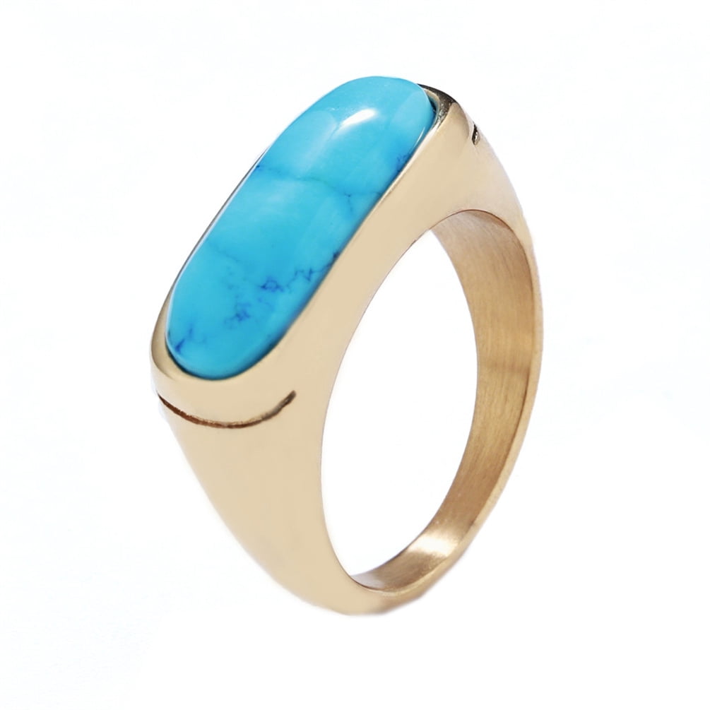 HIJONES Men's Women's Stainless Steel Similated Bean-shaped Turquoise ...