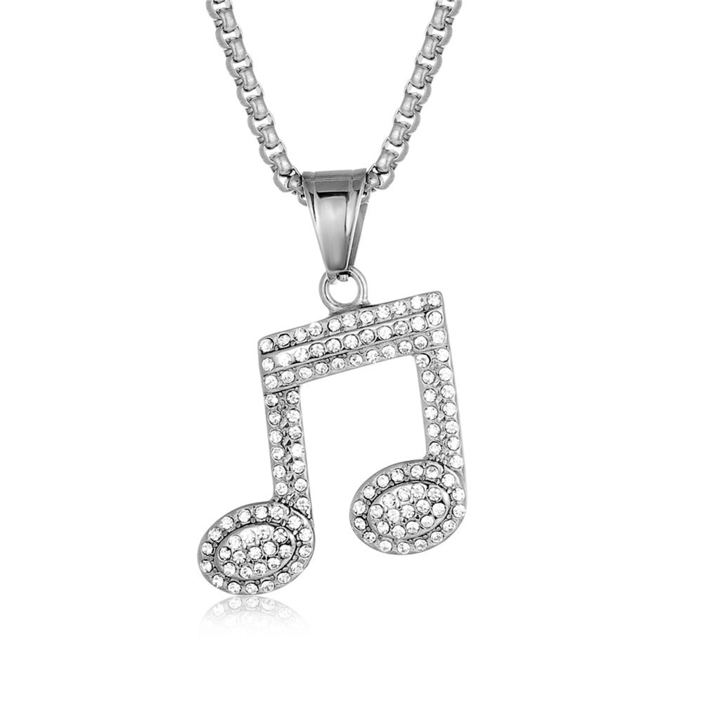 HIJONES Unisex Stainless Steel Full Cubic Zirconia Musical Note Hip Hop ...