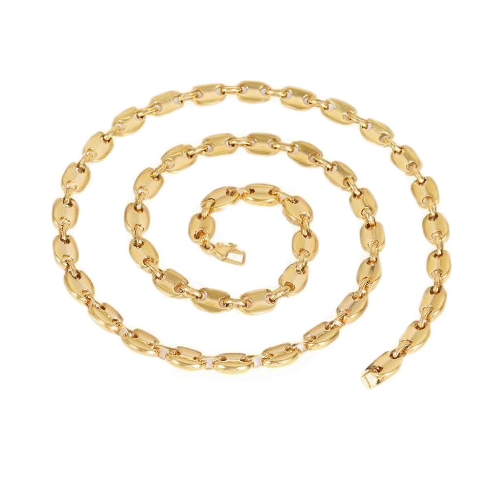 HIJONES Unisex Stainless Steel Hip Hop Coffee Bean Oval Button Chain ...