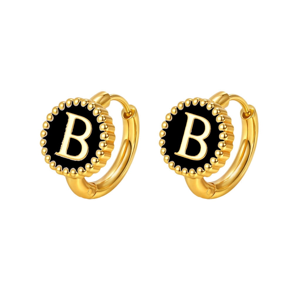 HIJONES Women's 26 Letters Huggie Hoop Earrings Personalized Stainless ...