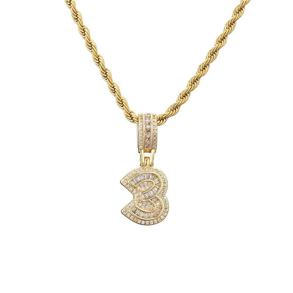 HIJONES Women's Cubic Zircon Number Necklace 3 Diamond Numbers Pendant ...