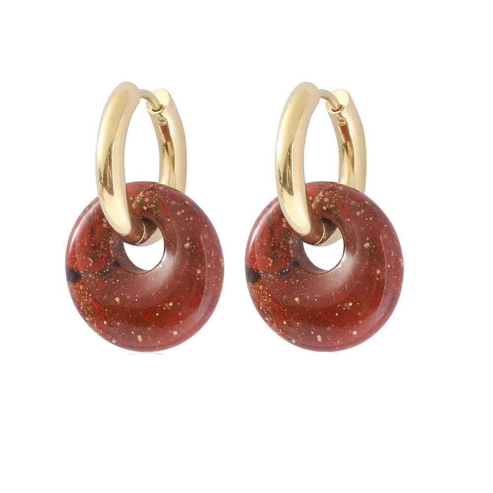 HIJONES Women's Natural Stone Hoop Earrings Huggie Statement Ear Studs ...