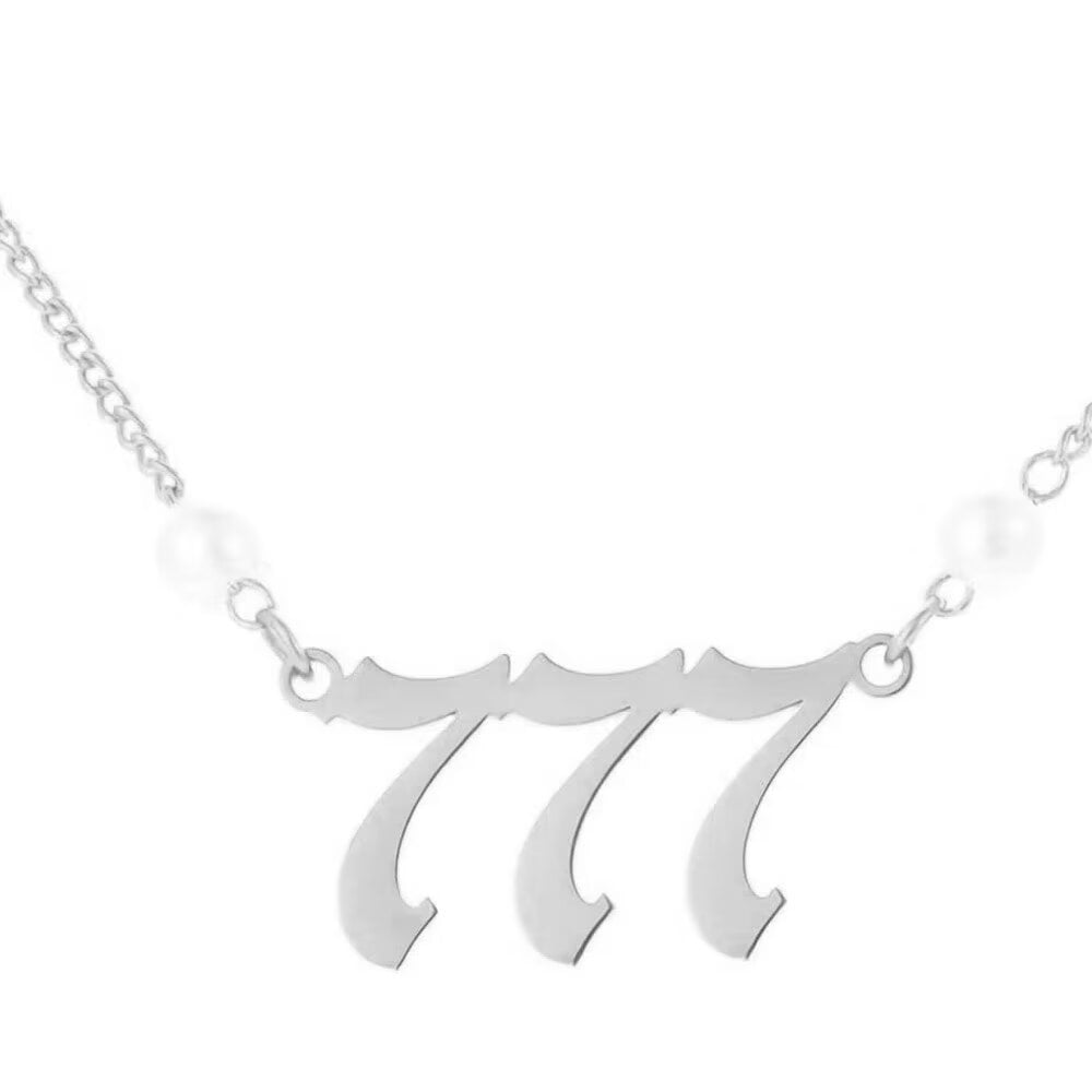 HIJONES Women's Pearl Angel Number 777 Necklace Numbers Pendant Choker ...
