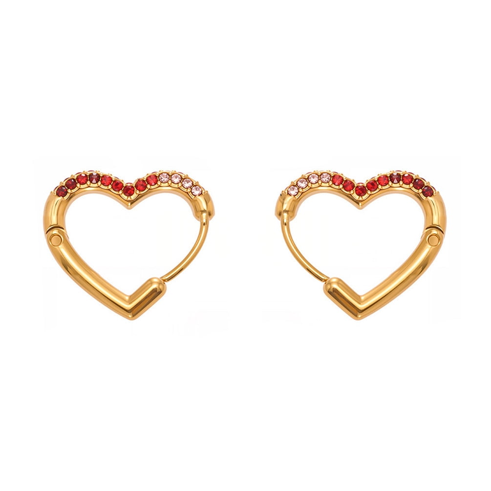 HIJONES Women's Stainless Steel Colorful Love Heart Zircon Huggie Snap ...