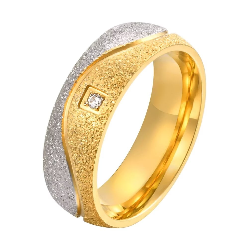 HIJONES Women's Stainless Steel Zircon Silver Gold Sanded Ring 6 MM ...