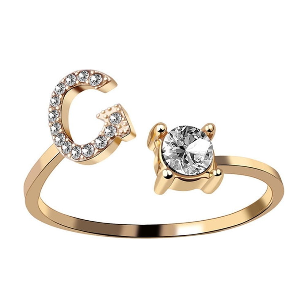 HIJONESWomen's Stainless Steel Round Zircon Capital Letter Stackable ...