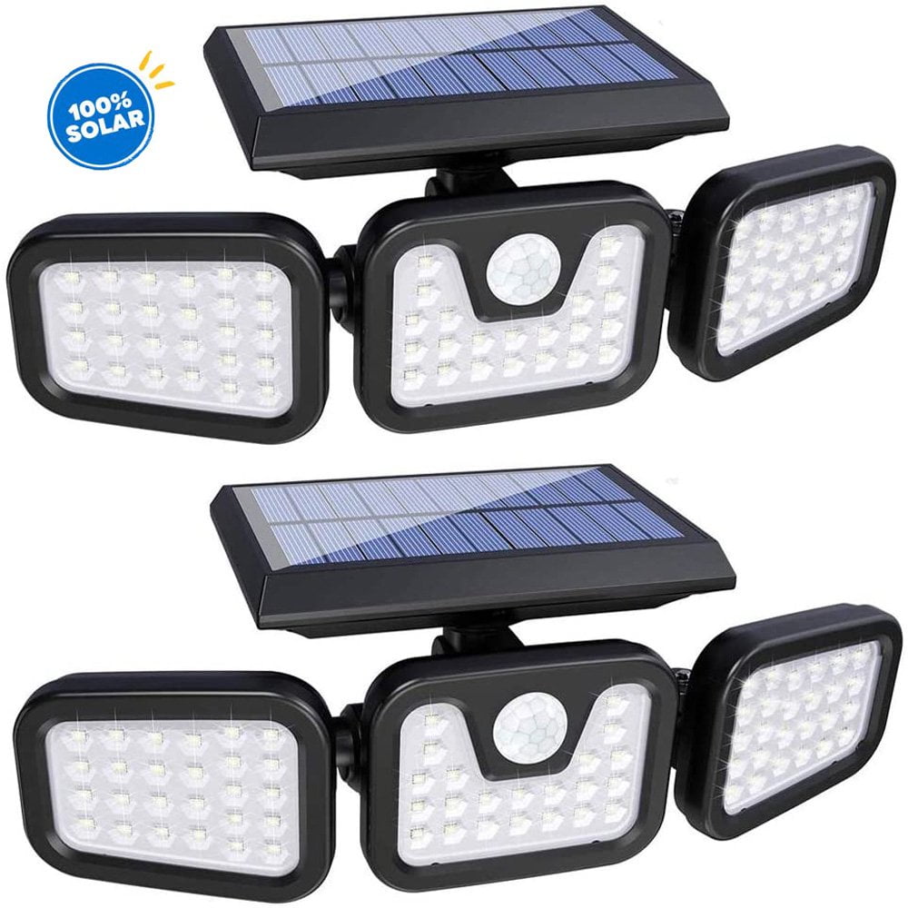 HIKE Solar Lights, 3 Head Motion Sensor Lights Adjustable 74 LED Flood ...