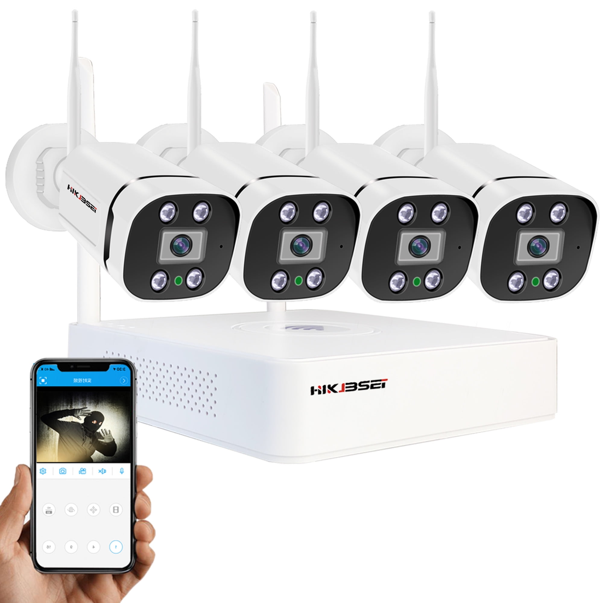 HIKJBSET 4pcs Security Wireless Camera System, 4CH 2MP NVR Home ...