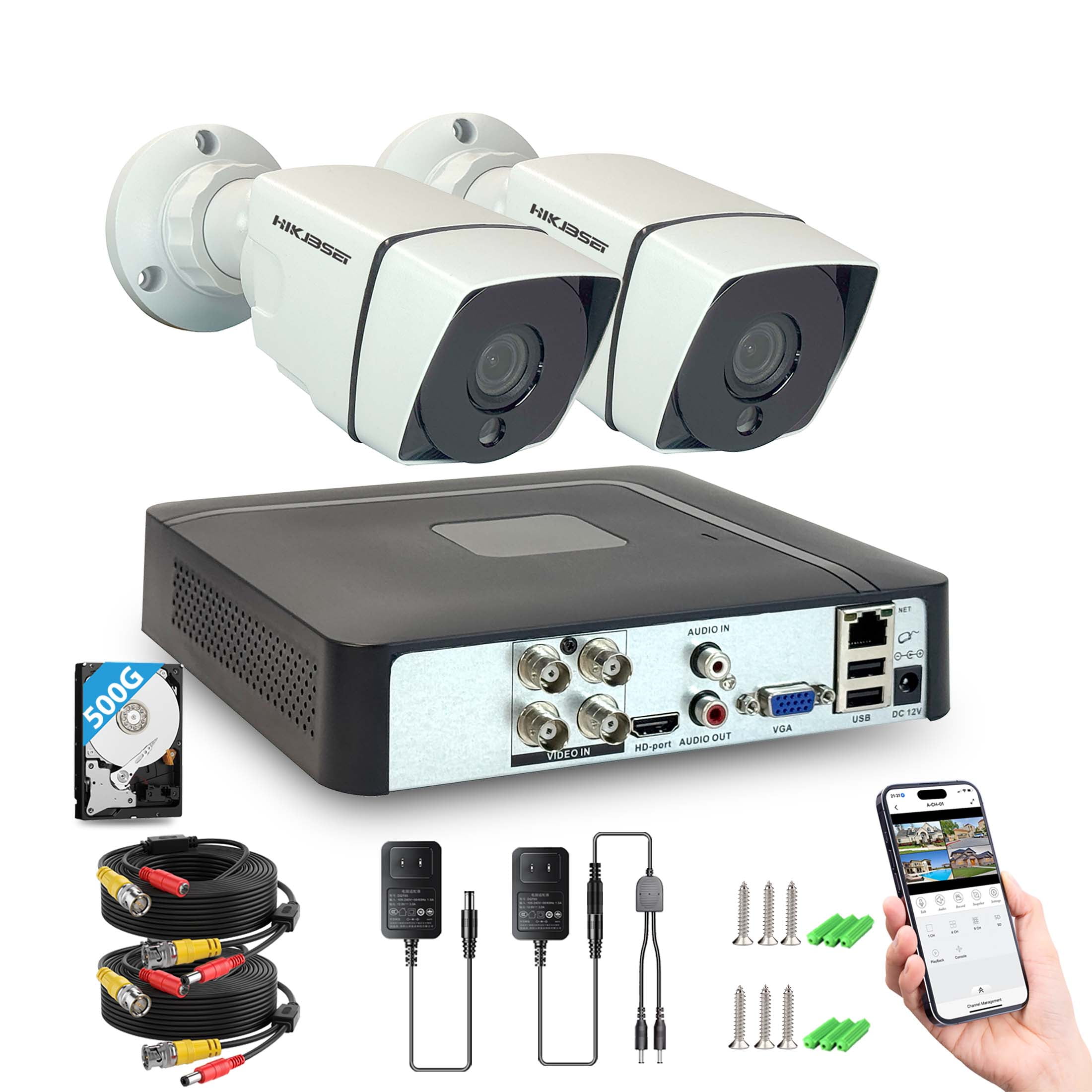 HIKJBSET 5MP Security Camera System, 4CH DVR Whit 500GB, 2pcs CCTV ...