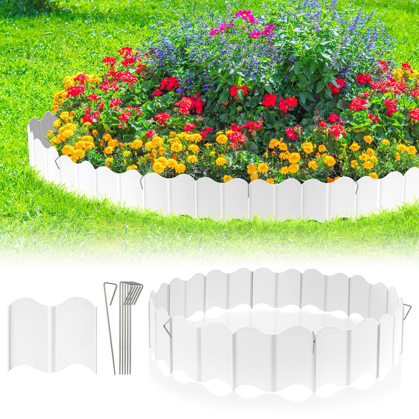 HIKUIBU Garden Edging Border, 25PCS Plastic No Dig Edging Border, 13 ...