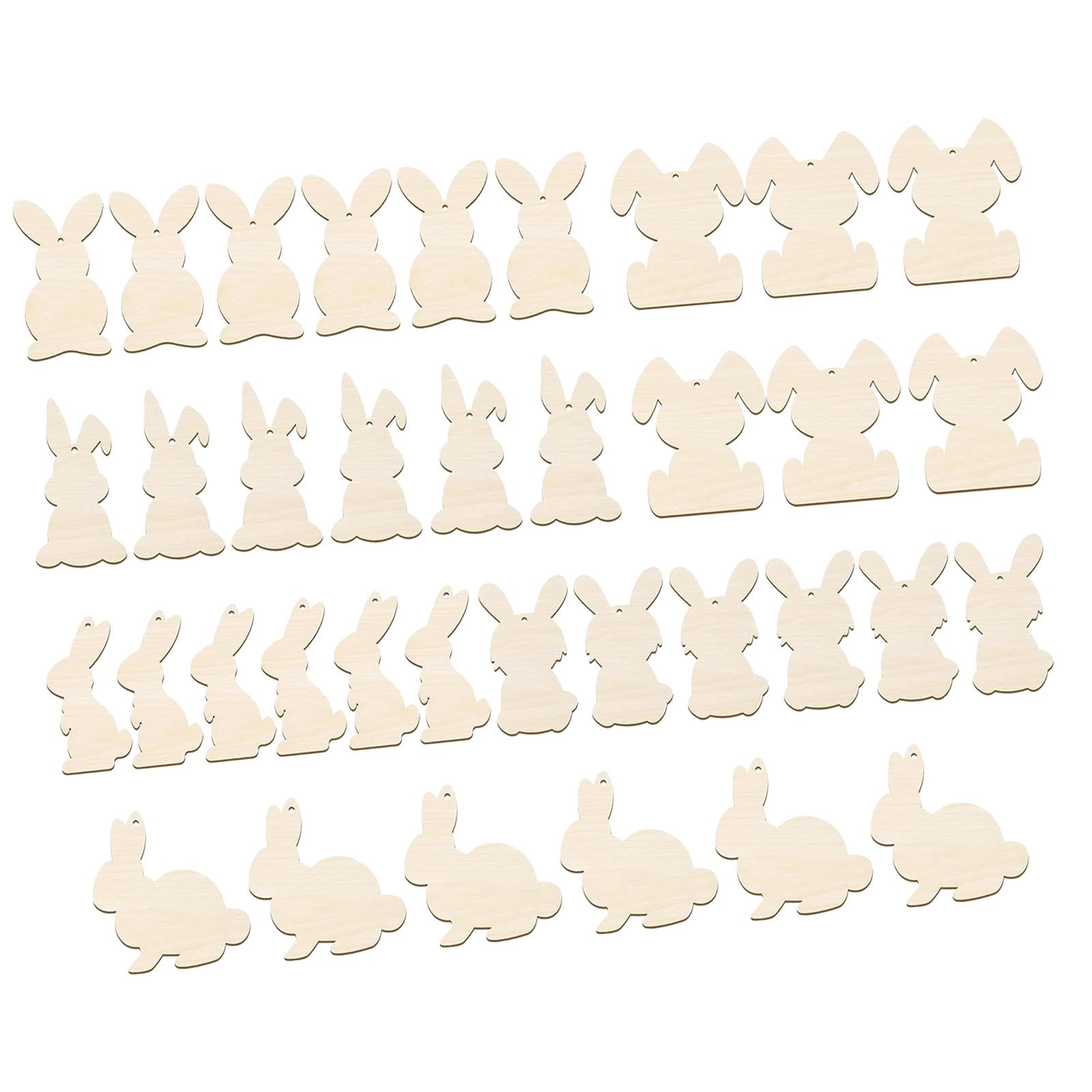 HILABEE 36 Pieces Blank Bunny Wood Slices Unfinished Wood Rabbit ...