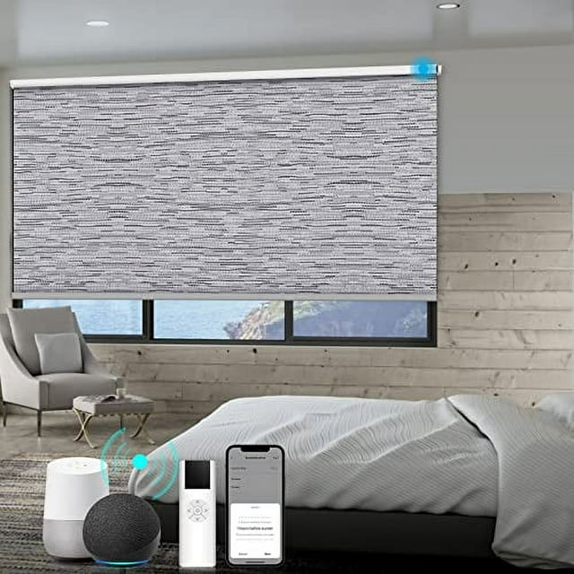 W72 x H72,Grey HILADUO Motorized Roller Shades 100% Blackout Window ...