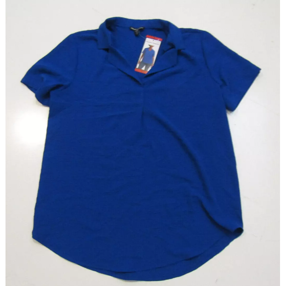HILARY RADLEY Women's Split Neck Collared Shirt (Blue, Small) - Walmart.com