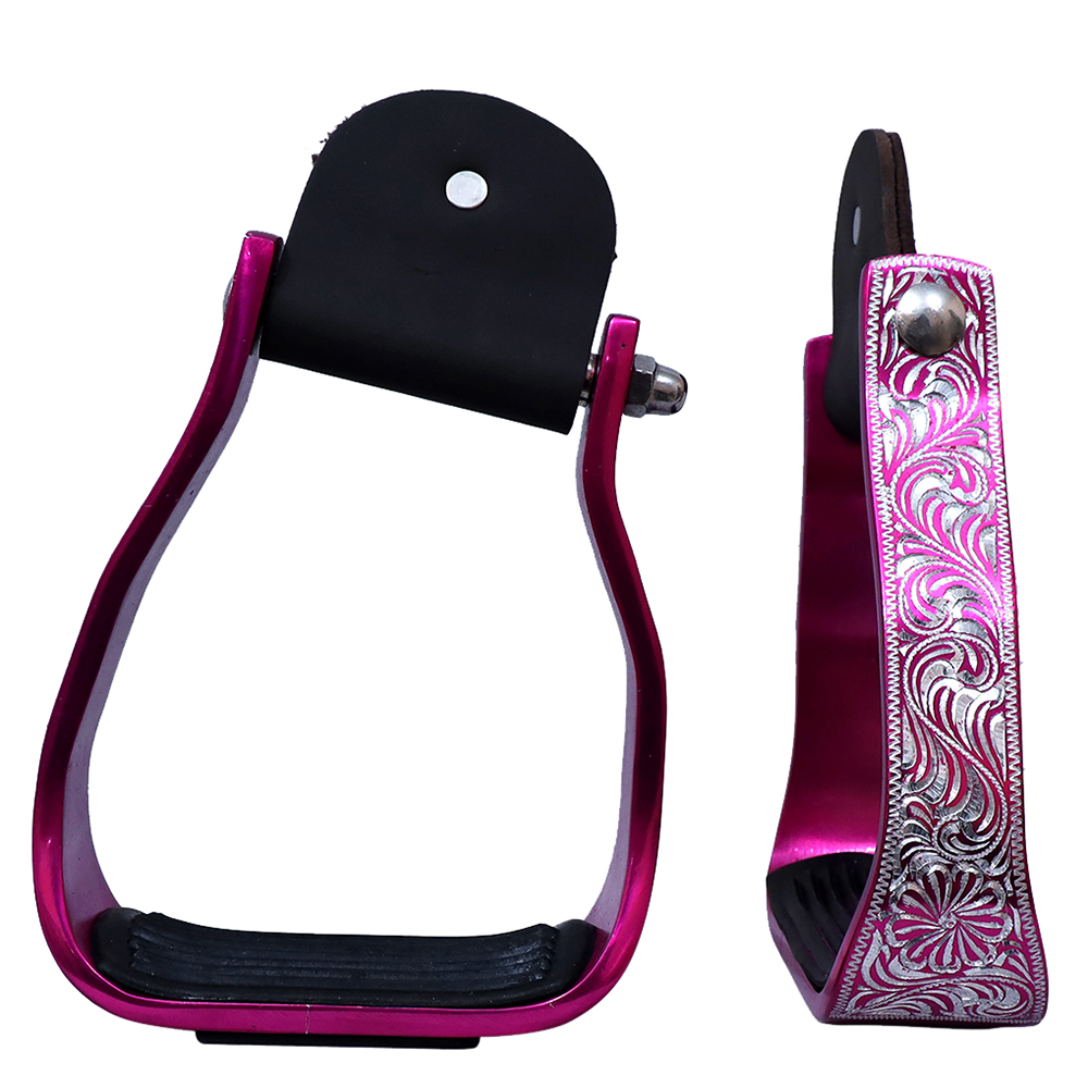 HILASON Western Aluminium Slanted Horse Stirrups Floral Engraved Pink ...