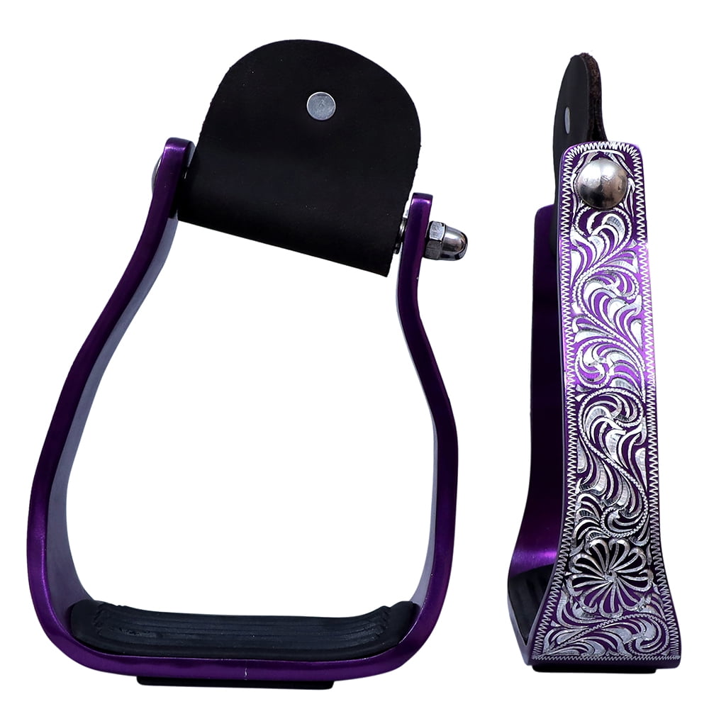 HILASON Western Aluminium Slanted Horse Stirrups Floral Engraved Purple ...