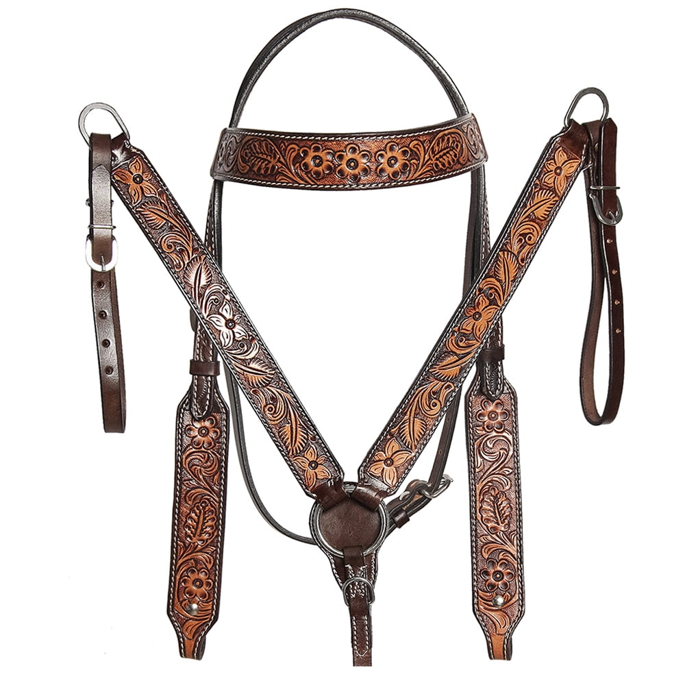 HILASON Western American Leather Horse Headstall & Breast Collar Floral ...