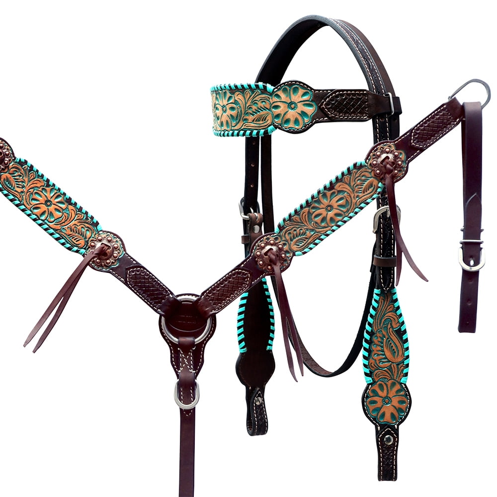 HILASON Western Horse Floral Buckstitch American Leather Headstall ...