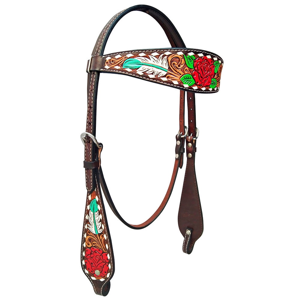 HILASON Western Horse Floral Headstall American Leather Rose With Tan ...