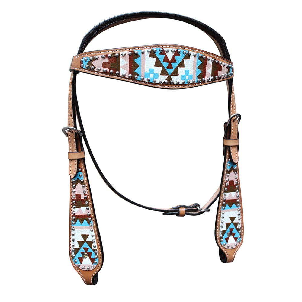 HILASON Western Horse Genuine Leather Headstall Set Geometry - Walmart.com
