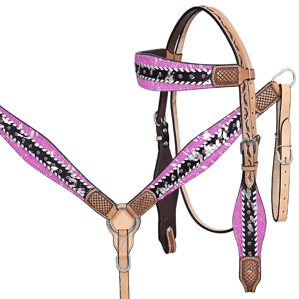 HILASON Western Horse Headstall Breast Collar Hairon Leather Tan ...