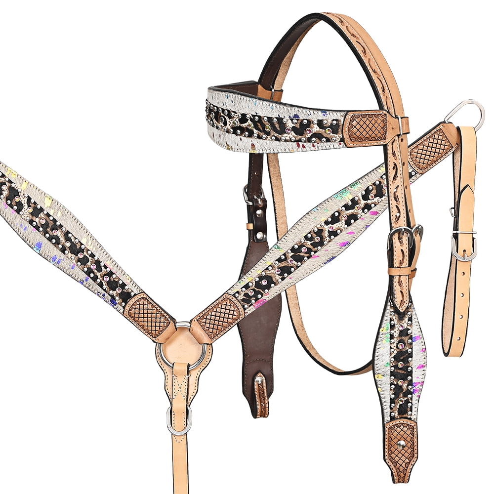 HILASON Western Horse Headstall Breast Collar Hairon Leather Tan ...