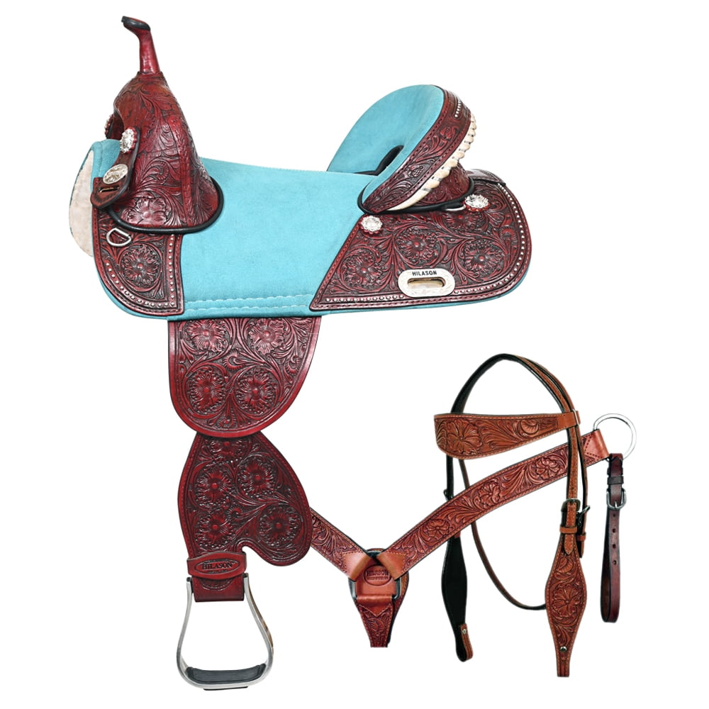 HILASON Western Horse Treeless American Lather Trail Barrel Saddle ...