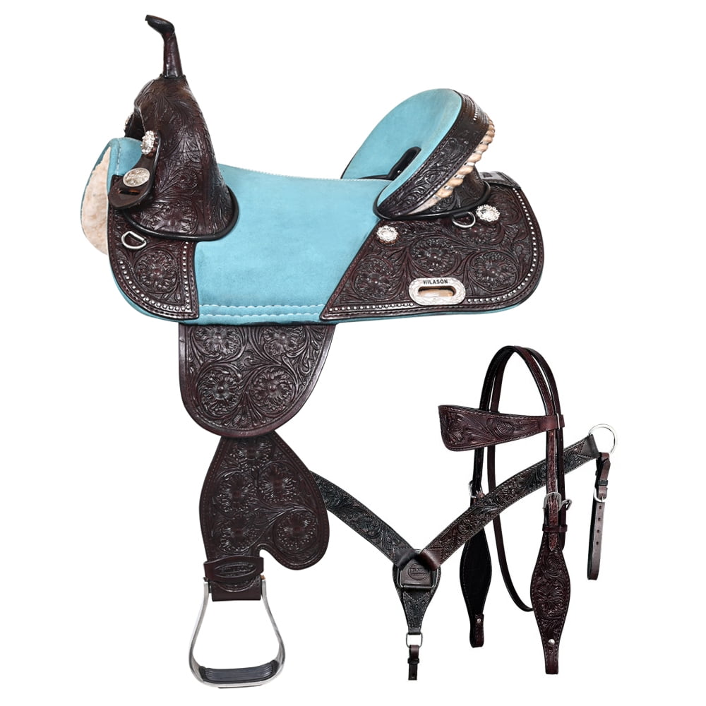 HILASON Western Horse Treeless Trail Barrel American Lather Saddle ...