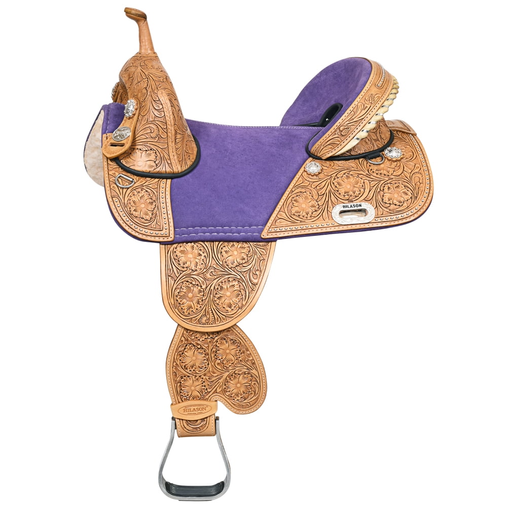 HILASON Western Horse Treeless Trail Barrel American Leather Saddle ...