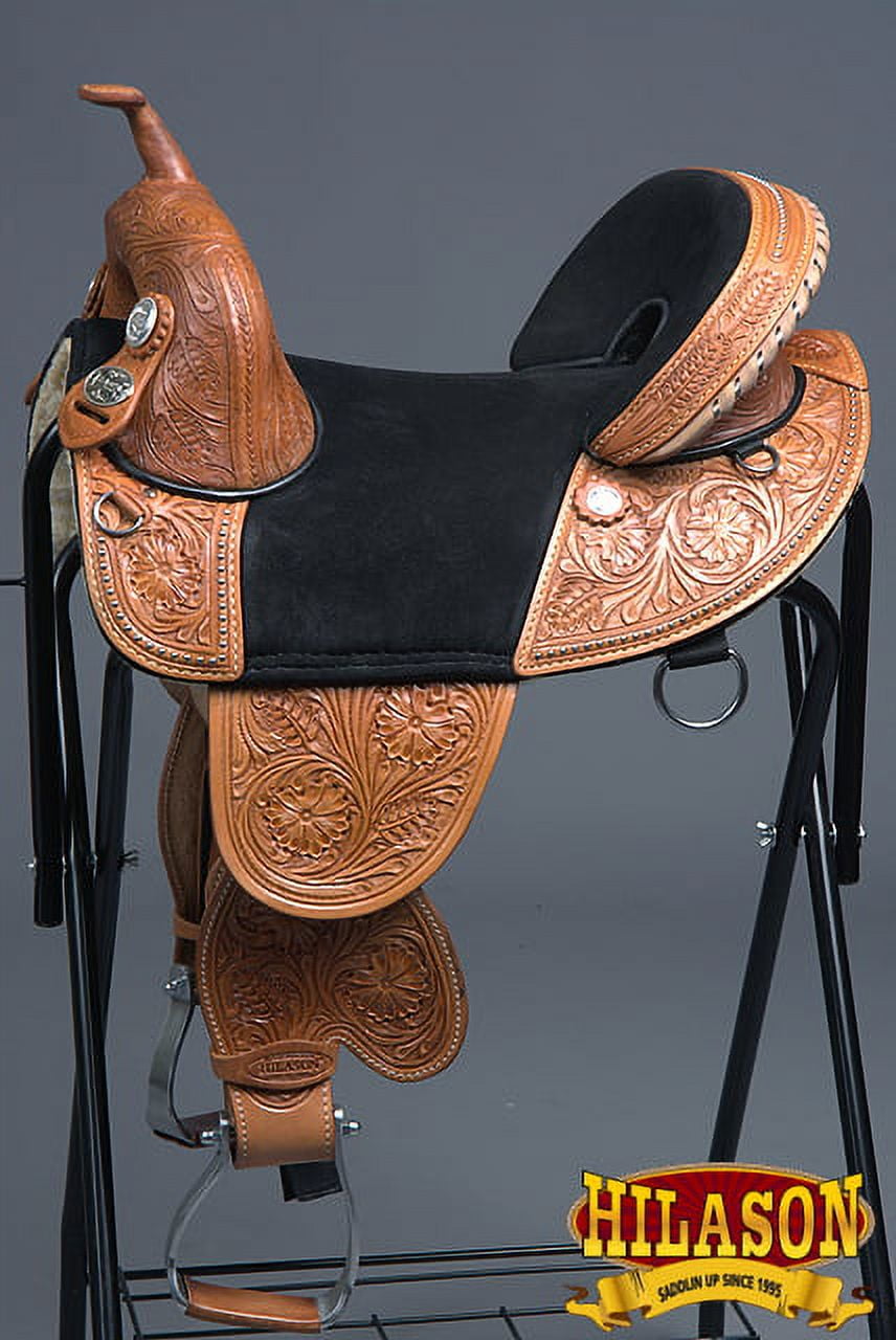HILASON Western Horse Treeless Trail Barrel American Leather Saddle ...