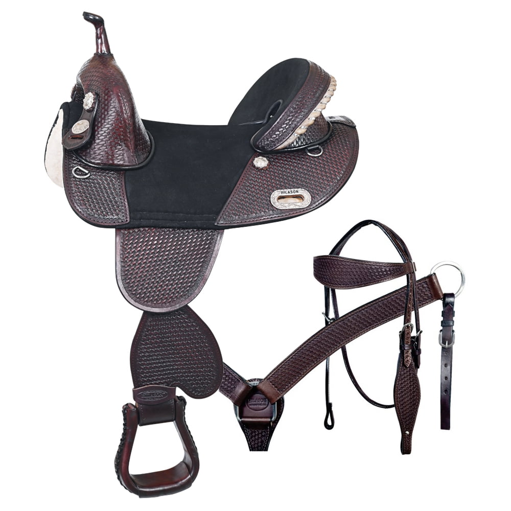 HILASON Western Horse Treeless Trail Barrel American Leather Saddle ...