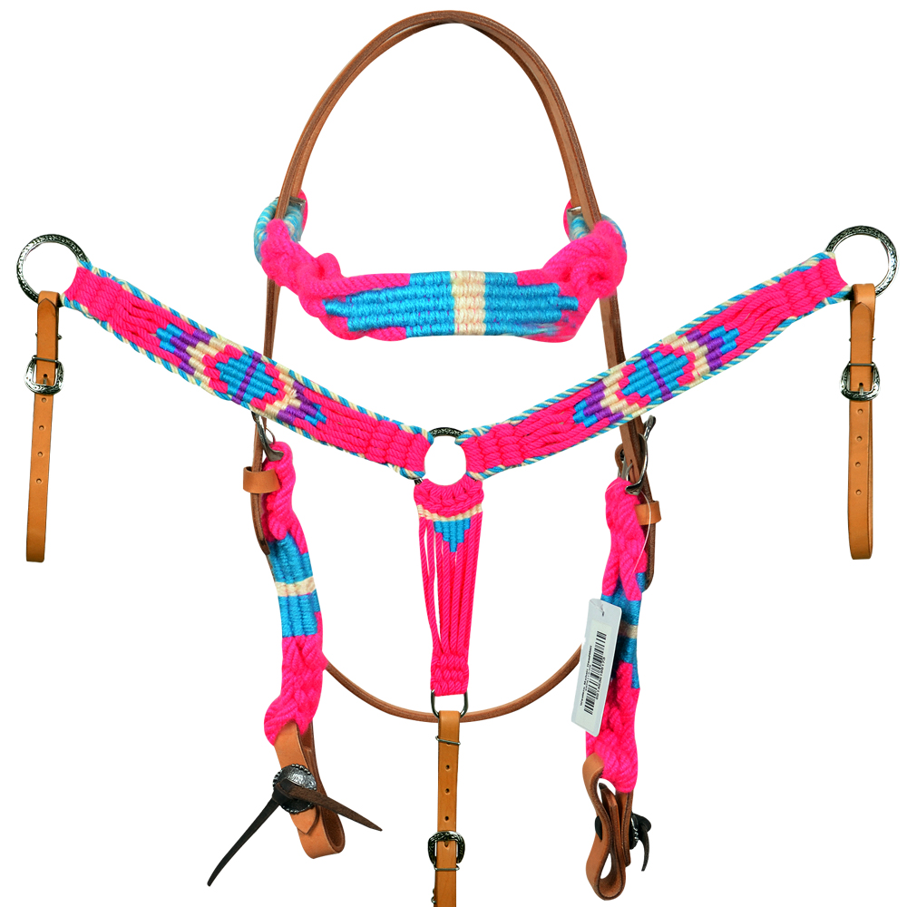 HILASON Western Wool Hand Tooled Breast Collar Headstall Set Turquoise ...