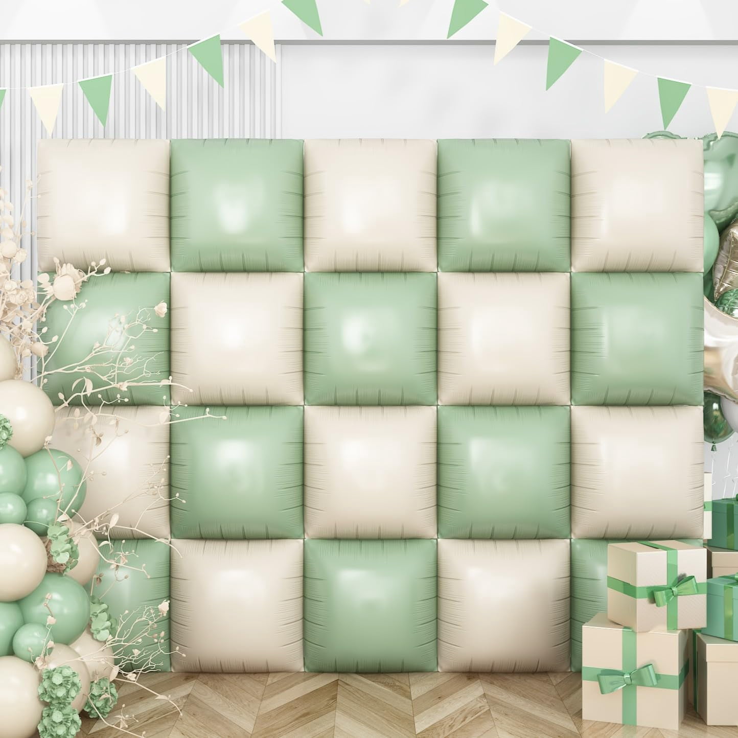 HILAVO Sage Green Square Foil Balloon Wall, 20 PCS Double Sided Matte ...