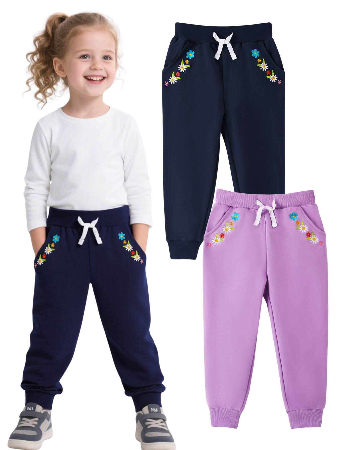 HILEELANG Toddler Girls（Age:12M-7Y) Cotton Joggers Sweatpants Floral ...